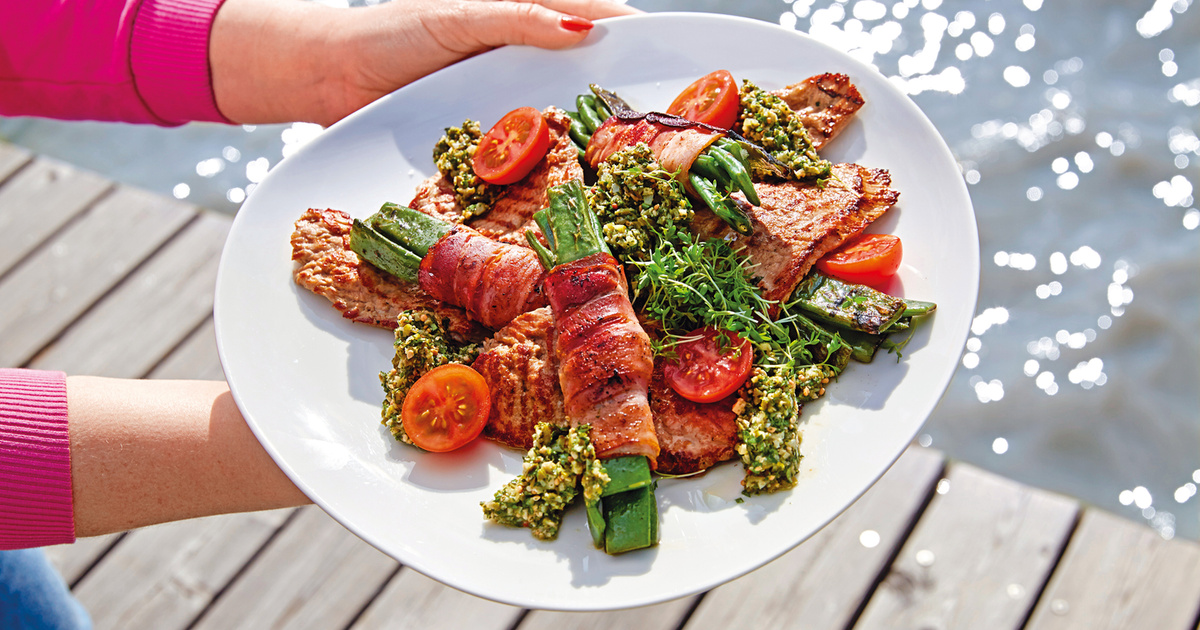 Kalbspaillard vom Grill mit Gremolata und Speckfisolen • Rezept